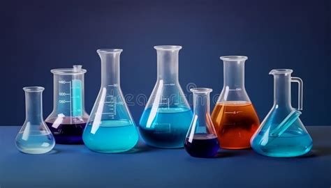 Science Flask Liquid Realistic Set With Volume Symbols Isolated Generative Ai Stock Illustration