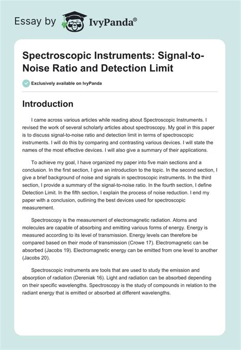 Spectroscopic Instruments Signal To Noise Ratio And Detection Limit 1035 Words Research