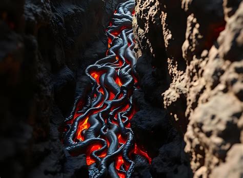 Closeup Of Lava Flowing From A Volcanic Rift Premium Ai Generated Image