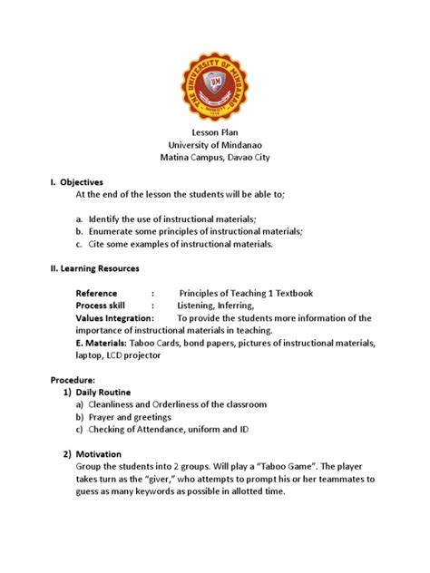 Lesson Plan Pdf Lesson Plan Behavior Modification