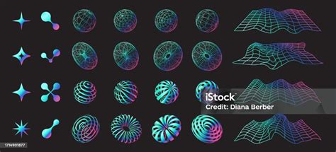 복고풍 추상 3d 모양과 형태 다채로운 네온 기하학적 Y2k 개체 벡터 그림 3차원 형태에 대한 스톡 벡터 아트 및 기타 이미지 3차원 형태 테크놀로지 그라데이션