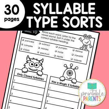 Syllable Sort Worksheets For Sorting Words By Six Syllable Types