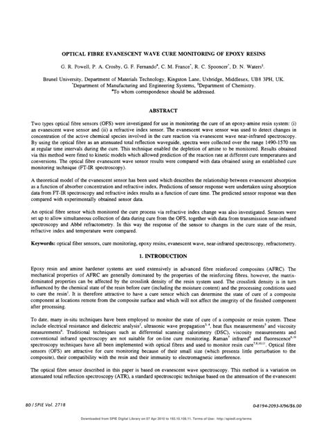 Pdf Optical Fiber Evanescent Wave Cure Monitoring Of Epoxy Resins