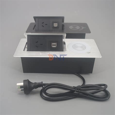 Aluminum Alloy Office Desk Mounted Hidden Pop Up Table Power Socket Outlet Fast Charger Phone