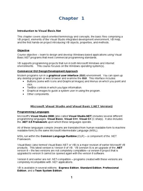 Introduction To Visual Basicnet Programming Pdf Graphical User