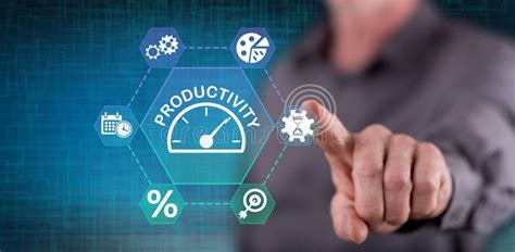Man Touching A Productivity Concept Stock Image Image Of Growth