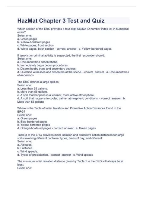 Hazmat Chapter 3 Test And Quiz Question And Answers Already Passed 2023 2024 Hazmat Stuvia Us