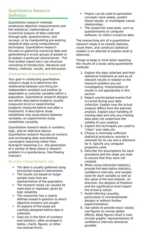 Quantitative Research Discussion Quantitative Research Definition
