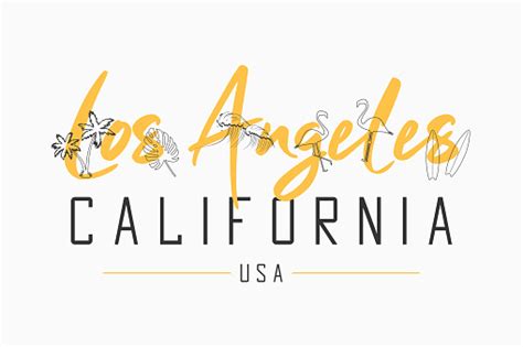 로스 앤젤레스 캘리포니아 티셔츠 디자인 슬로건과 열대 요소의 손으로 그린 그림 로스앤젤레스 시에 대한 스톡 벡터 아트 및 기타 이미지 로스앤젤레스 시 로스앤젤레스