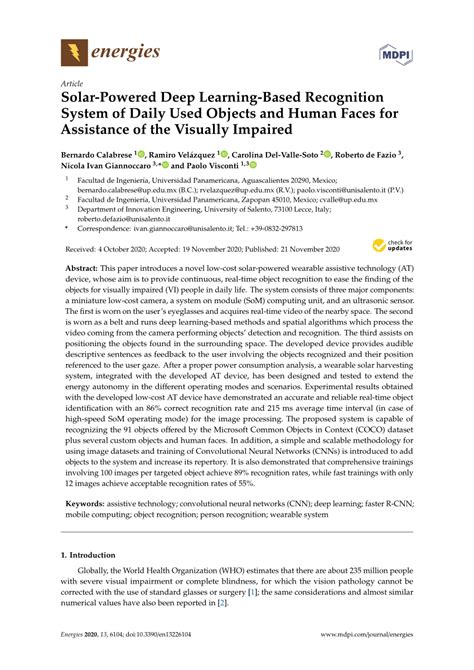 PDF Solar Powered Deep Learning Based Recognition System Of Daily Used Objects And Human Faces