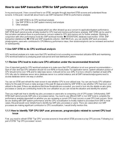 How To Use Sap Transaction St06 For Sap Performance Analysis Pdf