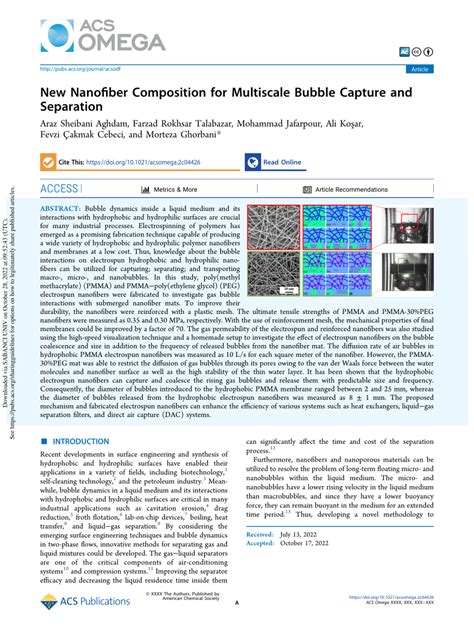 Pdf New Nanofiber Composition For Multiscale Bubble Capture And Separation