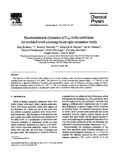 Pdf Reorientational Dynamics Of C60 In The Solid State An Avoided