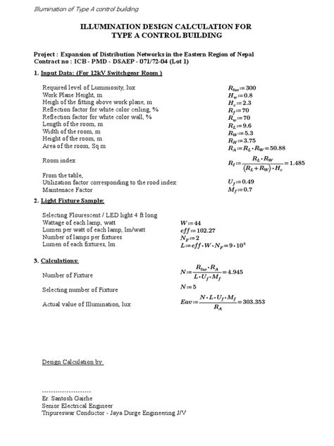 Illumination Calculation For Control Building Pdf Lighting