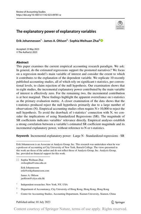 Pdf The Explanatory Power Of Explanatory Variables