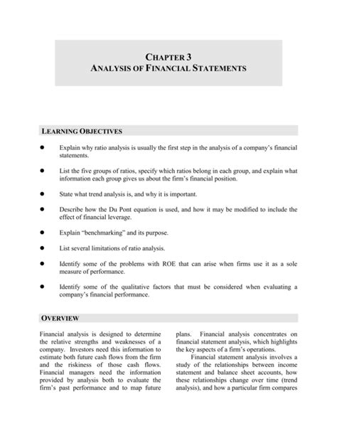 Financial Statement Analysis Ratio And Trend Analysis