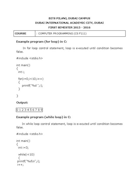 Example Program (For Loop) in C | Download Free PDF | Pointer (Computer Programming) | Parameter ...