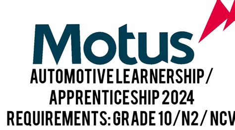 New Motus Car Manufacturing Learnership August 2024 All Provinces Jobs