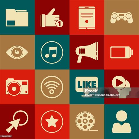 친구에게 추가 재생 버튼 배터리 충전 수준 표시기 태블릿 음악 메모 톤 눈 문서 폴더 및 확성기 아이콘으로 사람들을 돌립니다 벡터 1위에 대한 스톡 벡터 아트 및 기타