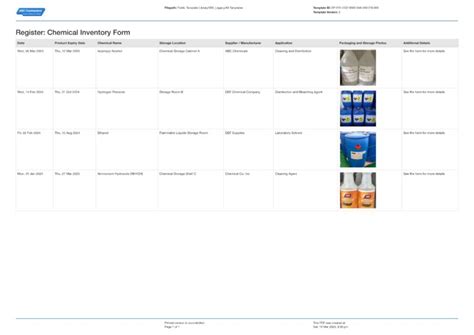 Chemical Inventory Template Free And Customisable