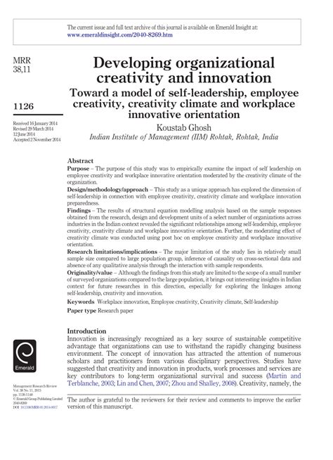Pdf Developing Organizational Creativity And Innovation