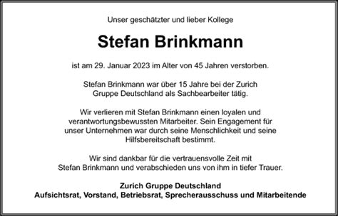 Traueranzeigen Von Stefan Brinkmann Om Trauerde