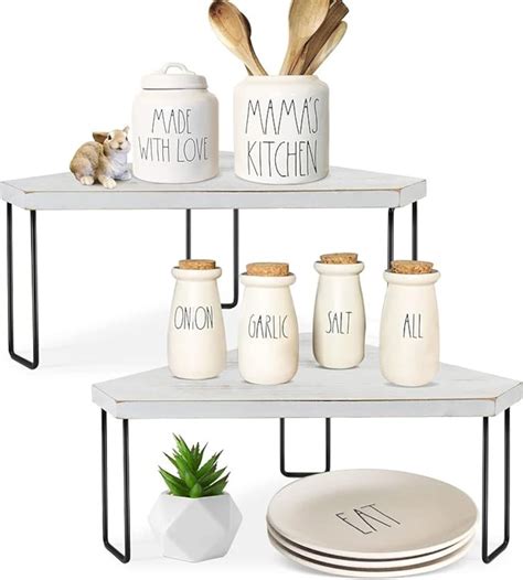 2 Pack Wood Stackable Countertop Organizers Corner Shelves Tray