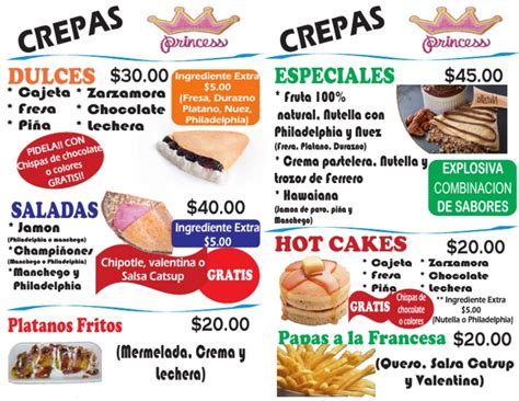 Menú De Crepas Sabores Especiales Pdf Tortita Industria De Alimentos