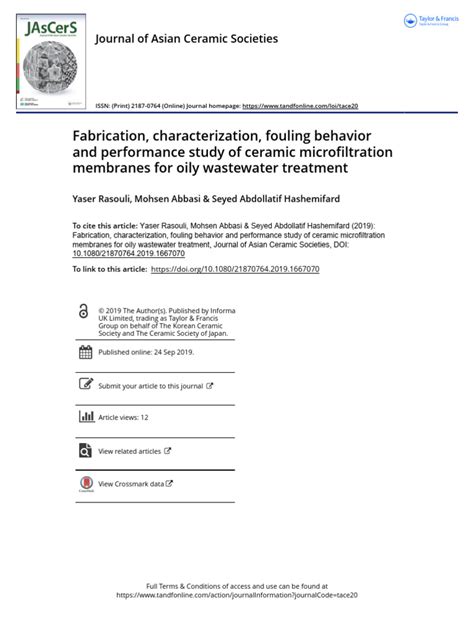 Fabrication Characterization Fouling Behavior And Pdf Membrane Sintering