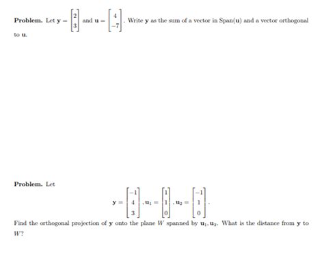 Solved Problem Let Y 1 And Us Write Y As The Sum Of A Chegg Com