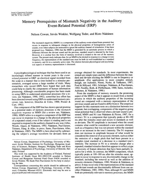 Pdf Memory Prerequisites Of Mismatch Negativity In The Auditory Event