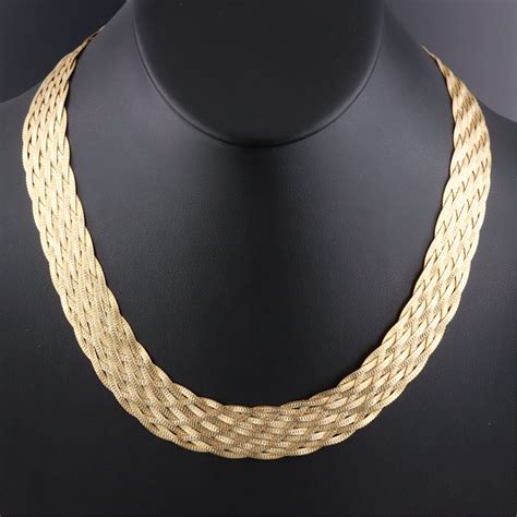 14k Braided Herringbone Chain Necklace Ebth