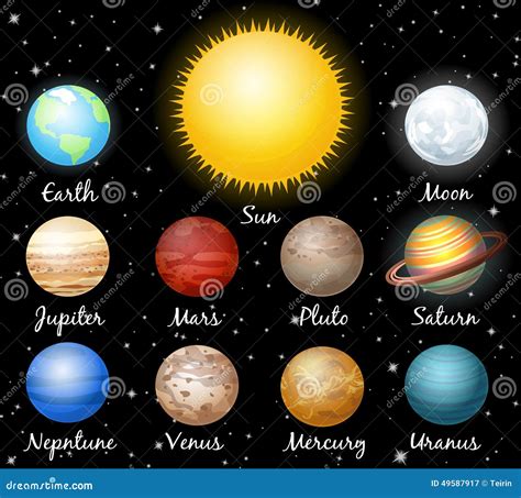 Set Of Planets Against Space Stock Vector Illustration Of Globe Dark