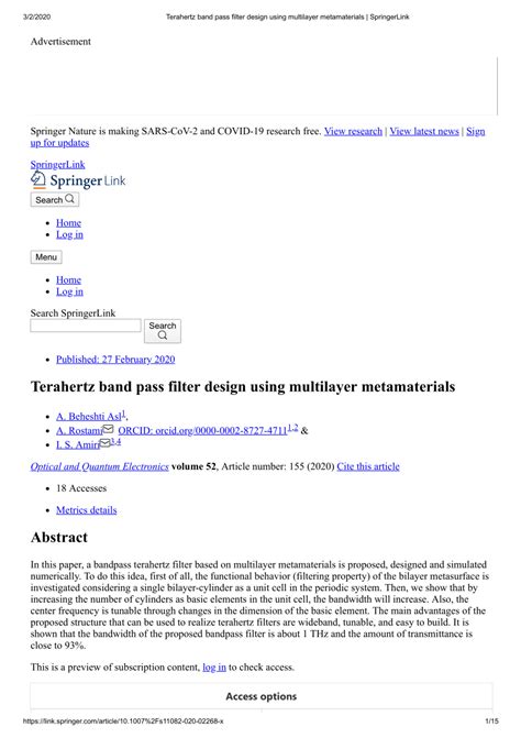 Pdf Terahertz Band Pass Filter Design Using Multilayer Metamaterials