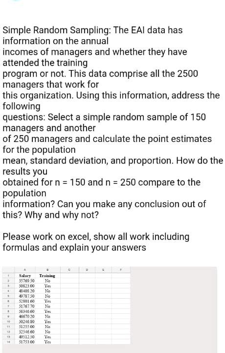 solved simple random sampling the eai data has information on the