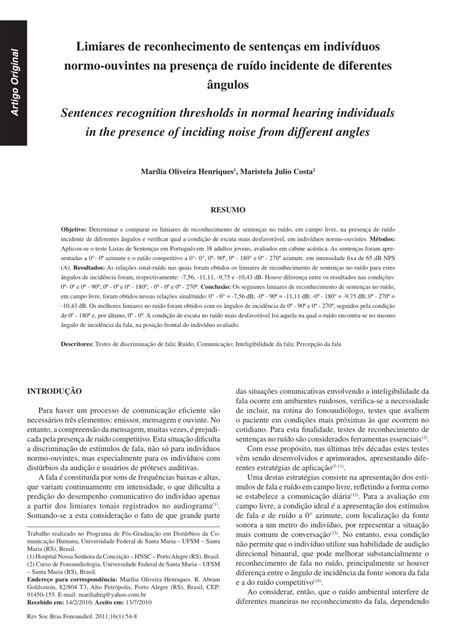 Pdf Sentences Recognition Thresholds In Normal Hearing Individuals In The Presence Of Inciding