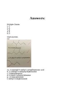 QUIZ ORGANIC FUNCTIONAL GROUPS Naming Drawing Properties WITH ANSWERS