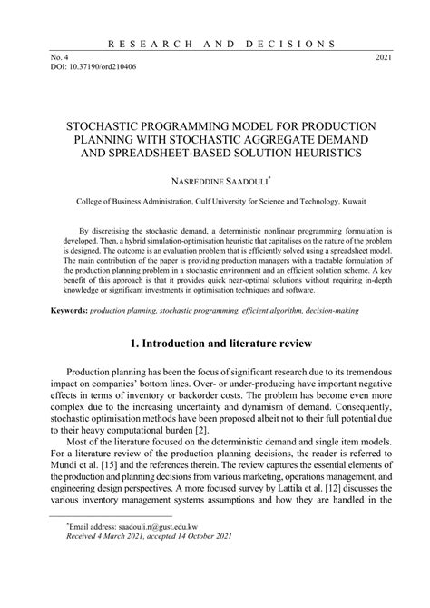 Pdf Stochastic Programming Model For Production Planning With Stochastic Aggregate Demand And