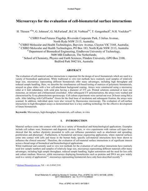Pdf Microarrays For The Evaluation Of Cell Biomaterial Surface Interactions Art No 64130b