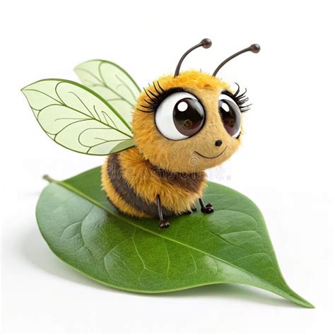 Lindo Dibujo Animado Abeja Sentada En Hojas Verdes Stock De Ilustración