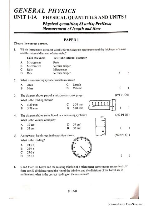 Solution Physical Quantities And Units Physics Past Examination