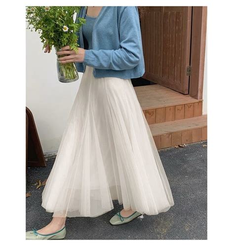 샤스커트 망사 플리츠 주름 쉬폰 롱 스커트 밴딩 발레리나 치마 B 티몬
