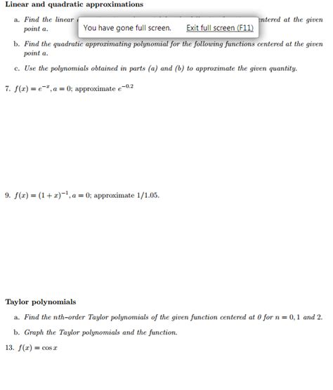 Linear and quadratic approximations Find the linear | Chegg.com