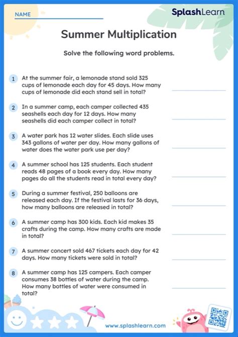 multiply 3 digit numbers and 2 digit numbers summer word problems