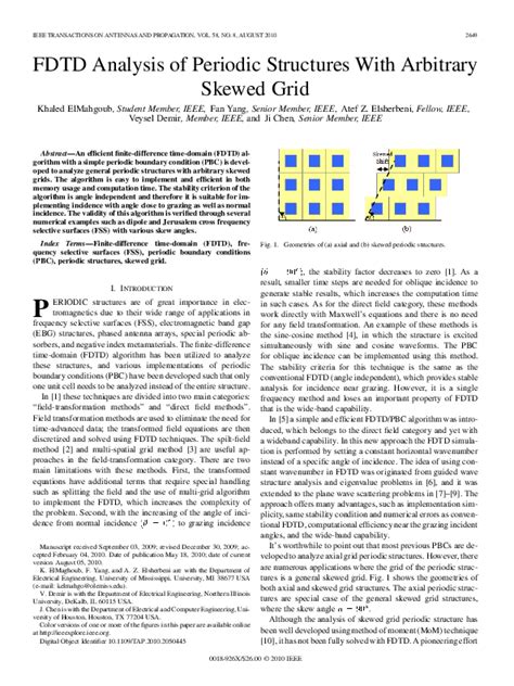 Pdf Fdtd Analysis Of Periodic Structures With Arbitrary Skewed Grid