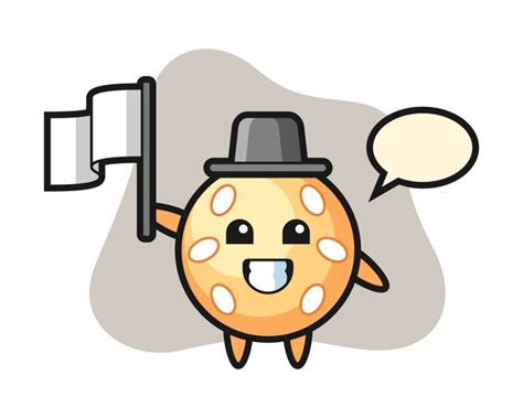 깃발을 들고 참깨 공 만화 프리미엄 벡터