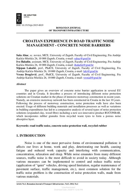 Pdf Croatian Experience In Road Traffic Noise Management Concrete Noise Barriers