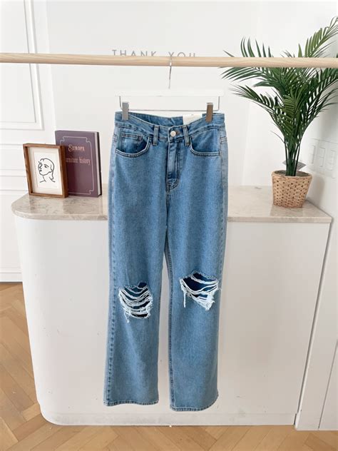 땡큐 땡큐 27 투톤 찢청 디스트로이드 와이드 데님 청바지1colorf 339