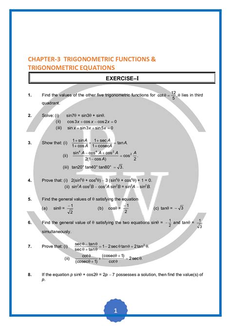 Questions Based Chapter Trigonometric Equations