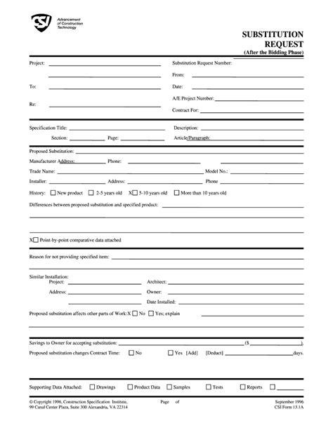 Csi Substitution Request Form Fill Online Printable Fillable Blank